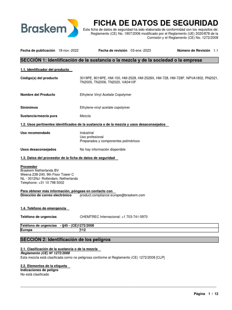 SDS EVA EUR Spanish | PDF | Toxicidad | Química