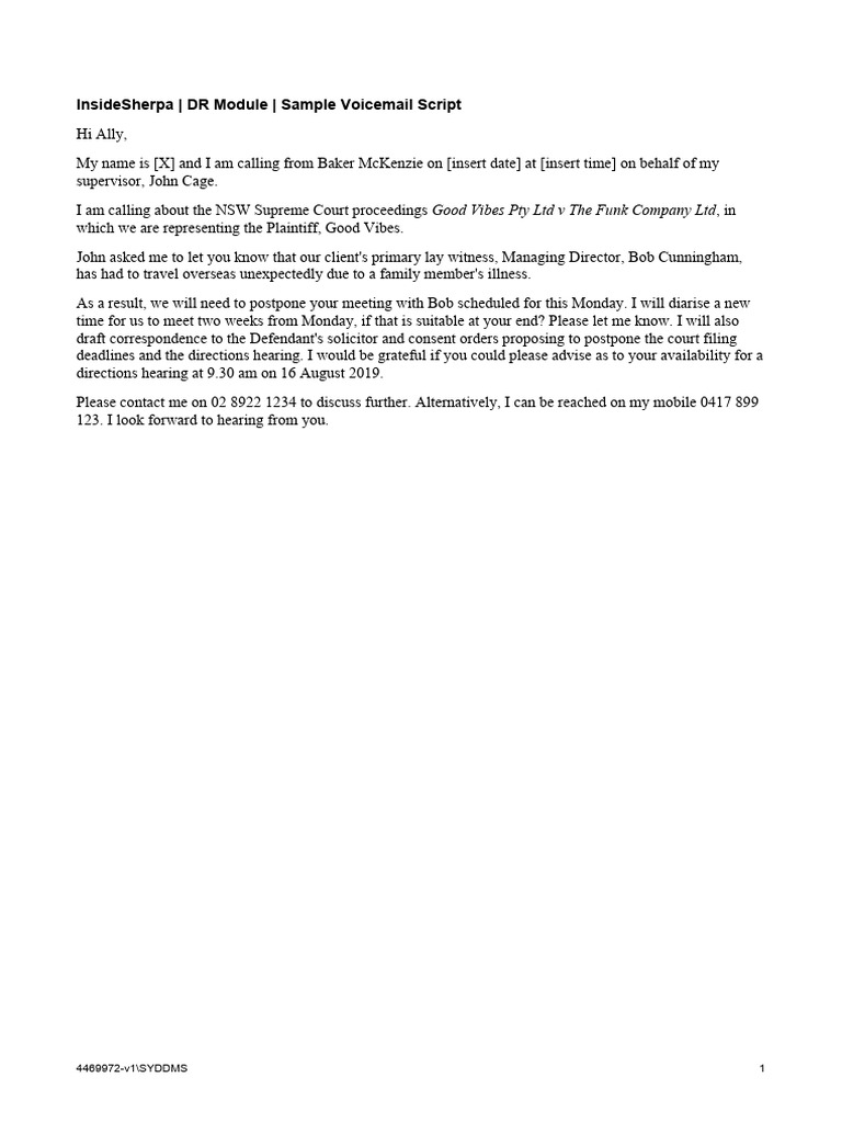 DR Module - Task 1 Sample Voicemail | PDF