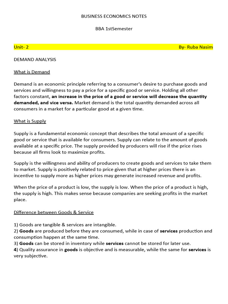 BBA 1st Sem Business Economics Notes | PDF | Demand | Price Elasticity ...