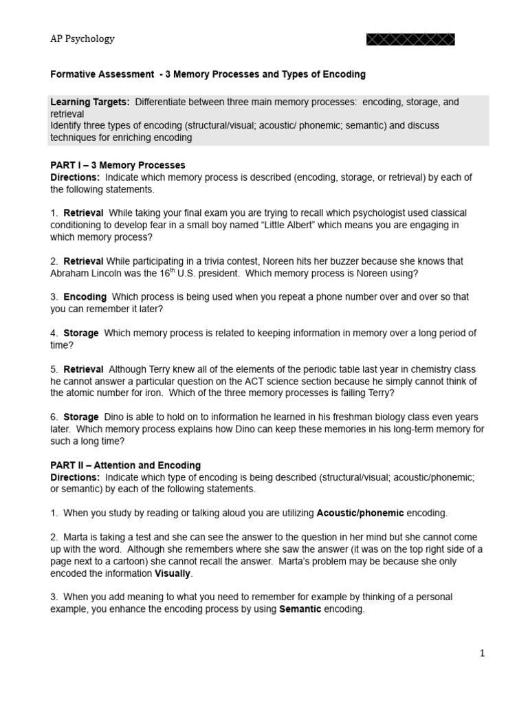 AP Psychology 3 Process Encoding | PDF | Memory | Recall (Memory)