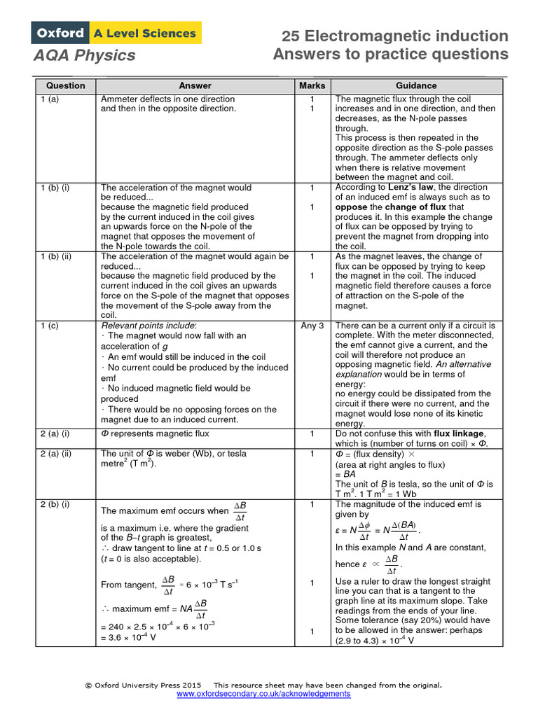 AQA Physics Chapter 25 Answers | PDF | Electromagnetic Induction | Inductor