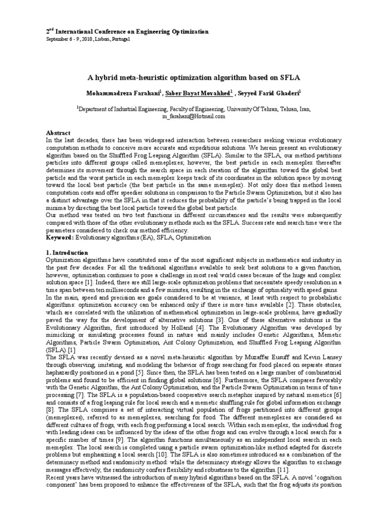 A Hybrid Meta-Heuristic Optimization Algorithm Based on the Shuffled ...
