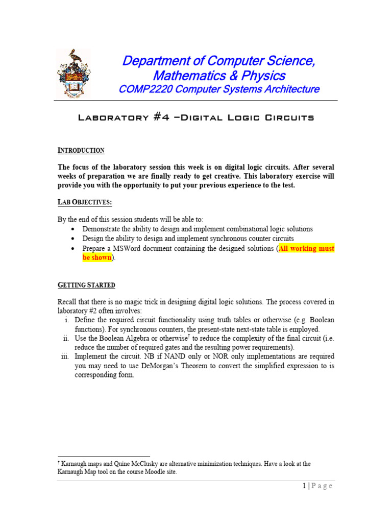 Lab 4 - Digital Logic (Revised) | PDF | Logic Gate | Computer Science