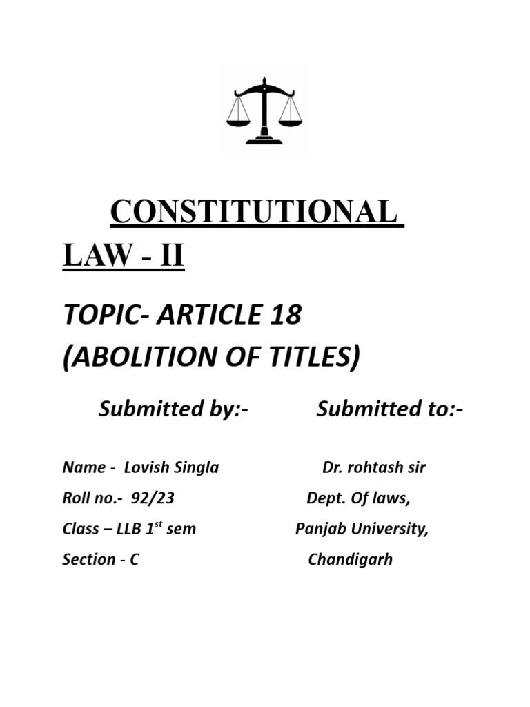 Constitutional Law - Ii: Topic-Article 18 (Abolition of Titles) | PDF