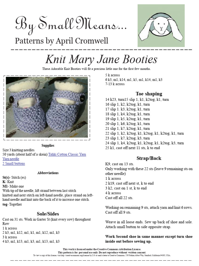 Knit Mary Jane Booties PDF | PDF | Knitting | Needlework