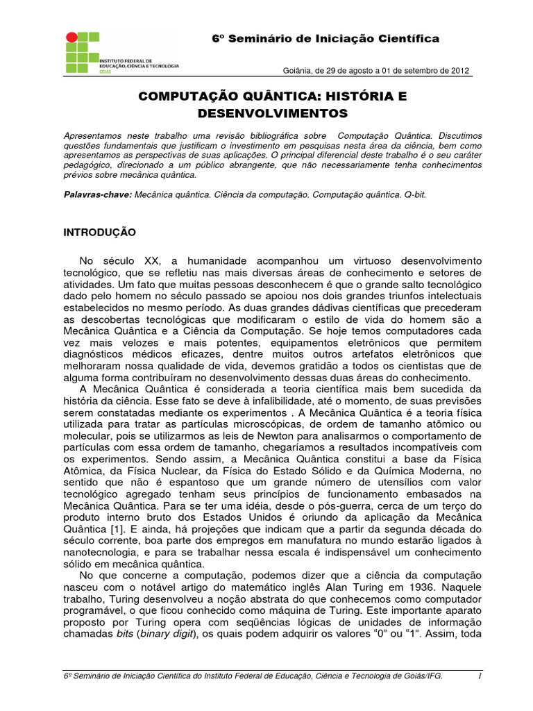 História E Avanços Da Computação Quântica Pdf Mecânica Quântica