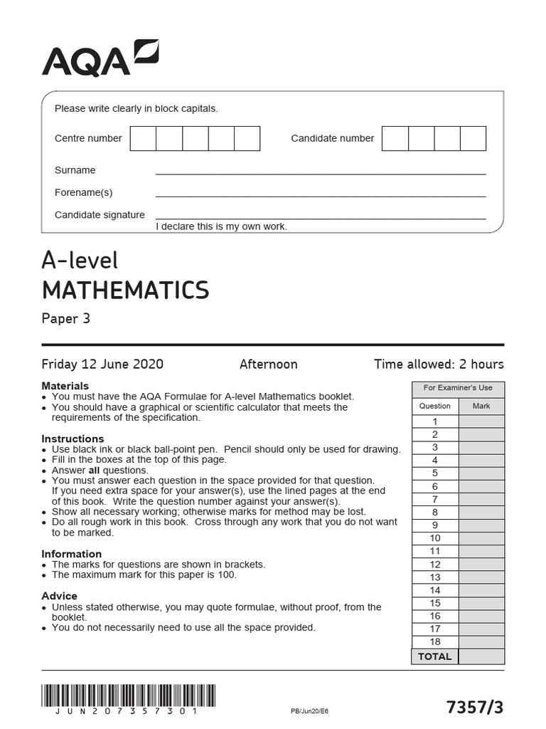 2020 A-Level Maths Paper 3 | PDF