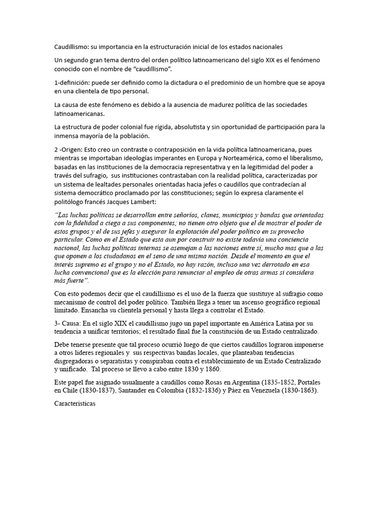 Caudillismo en America en El Siglo XIX | PDF | Estado (política ...