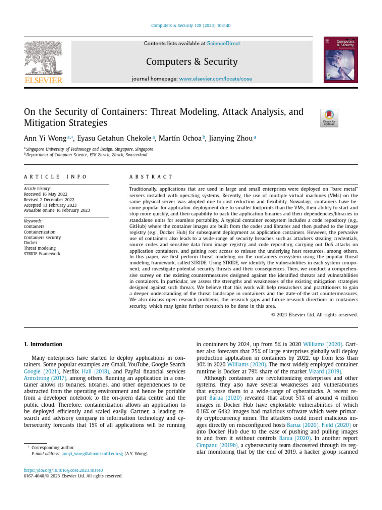 On The Security of Containers Threat Modeling Attack Analysis ...