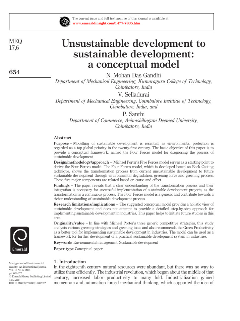 Unsustainable Development To Sustainable Development: A Conceptual ...