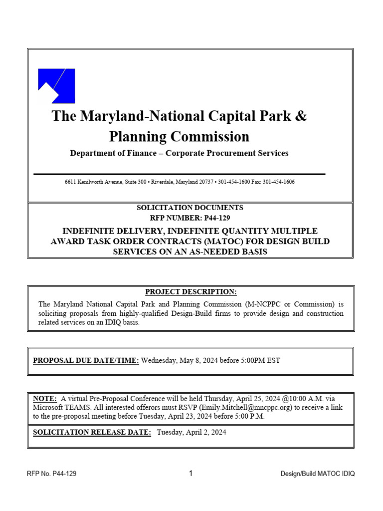 P44-129 Design Build Matoc | PDF | Request For Proposal | Race And ...