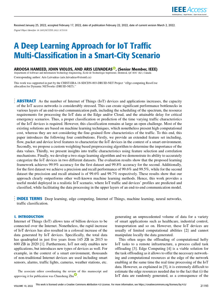A Deep Learning Approach For IoT Traffic Multi-Classification in A Smart-City Scenario | PDF ...