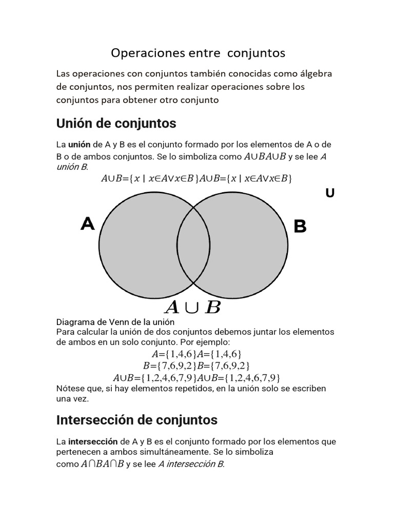 Operaciones Básicas con Conjuntos | PDF | Conjunto (Matemáticas ...