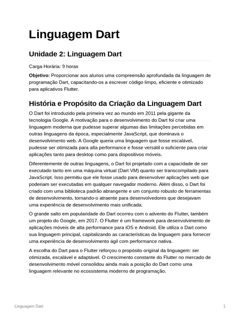 Fundamentos Dart v1 | PDF | Linguagem de programação | Tipo de dados