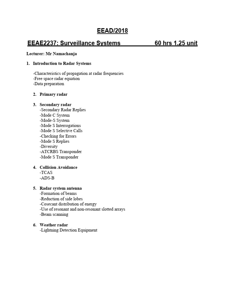 Surveillance Systems Course Outline | PDF | Transponder (Aeronautics ...