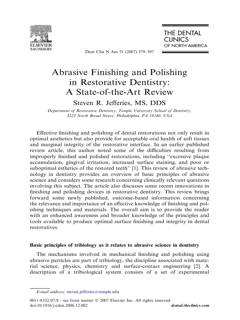 Abrasive Finishing and Polishing in Restorative Dentistry | PDF | Wear ...