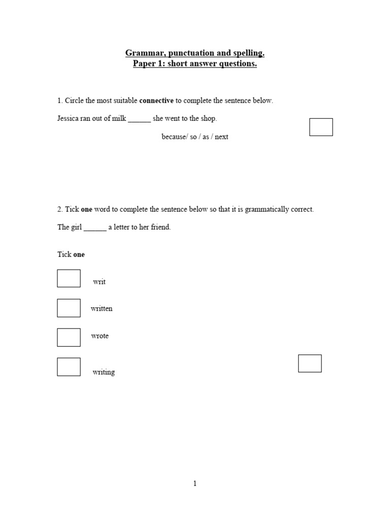 SPAG Test Practise One 2 | PDF | Adverb | Verb