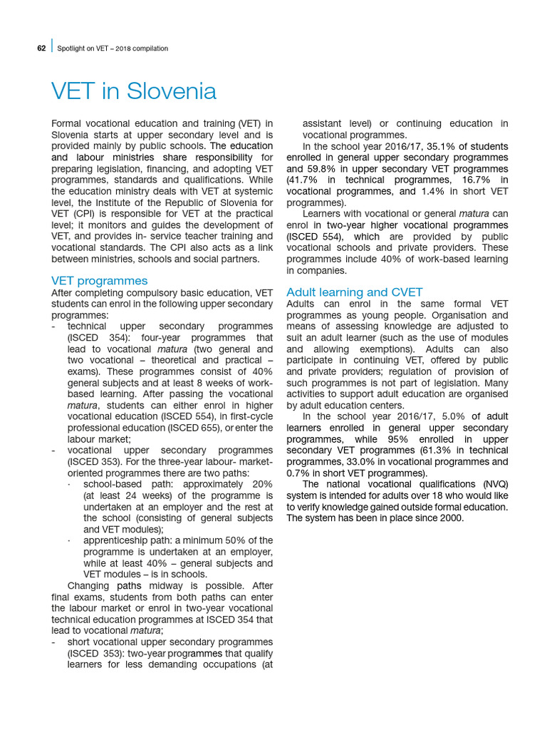 VET in Slovenia | PDF | Vocational Education | Career And Technical Education