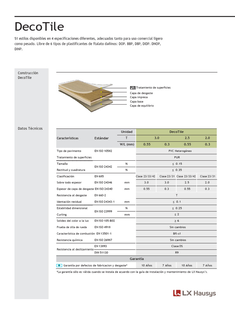 Ficha Tecnica de Piso FT Decotile LX | PDF | Sólido amorfo | Materiales