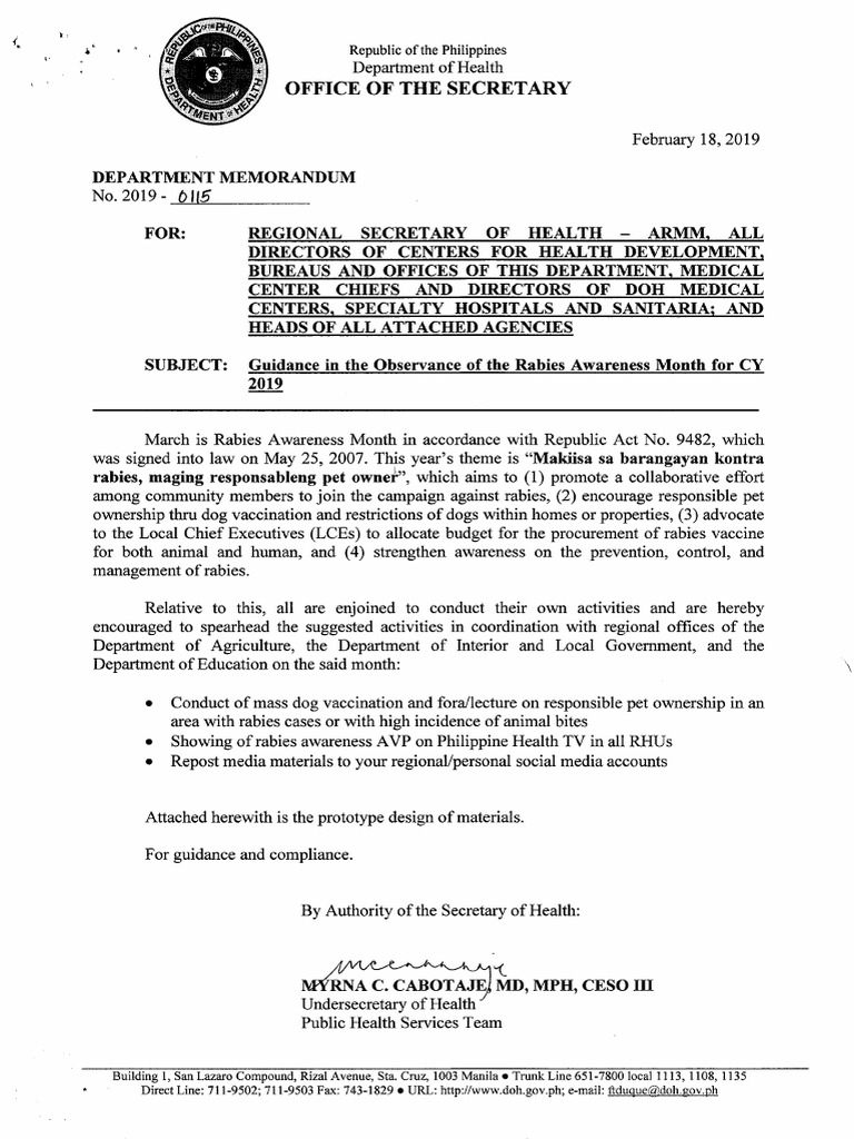 Rabies Awareness Month 2019 Guidelines | PDF | Animals And Humans