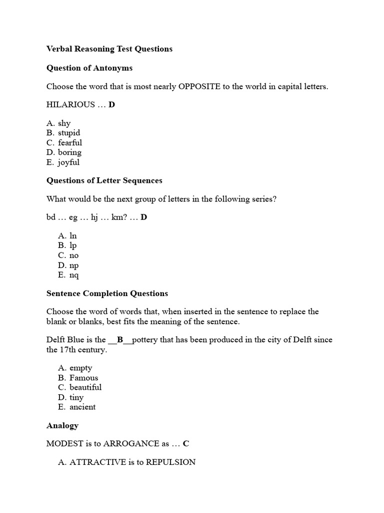 Verbal Reasoning Test Questions | PDF | Percentage | Mathematics