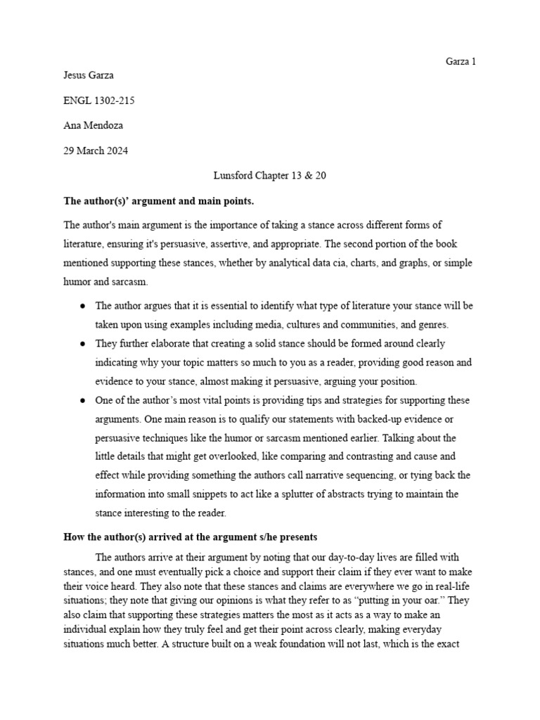 Lunsford CHPT 13 20-Outline | PDF | Reason | Argument