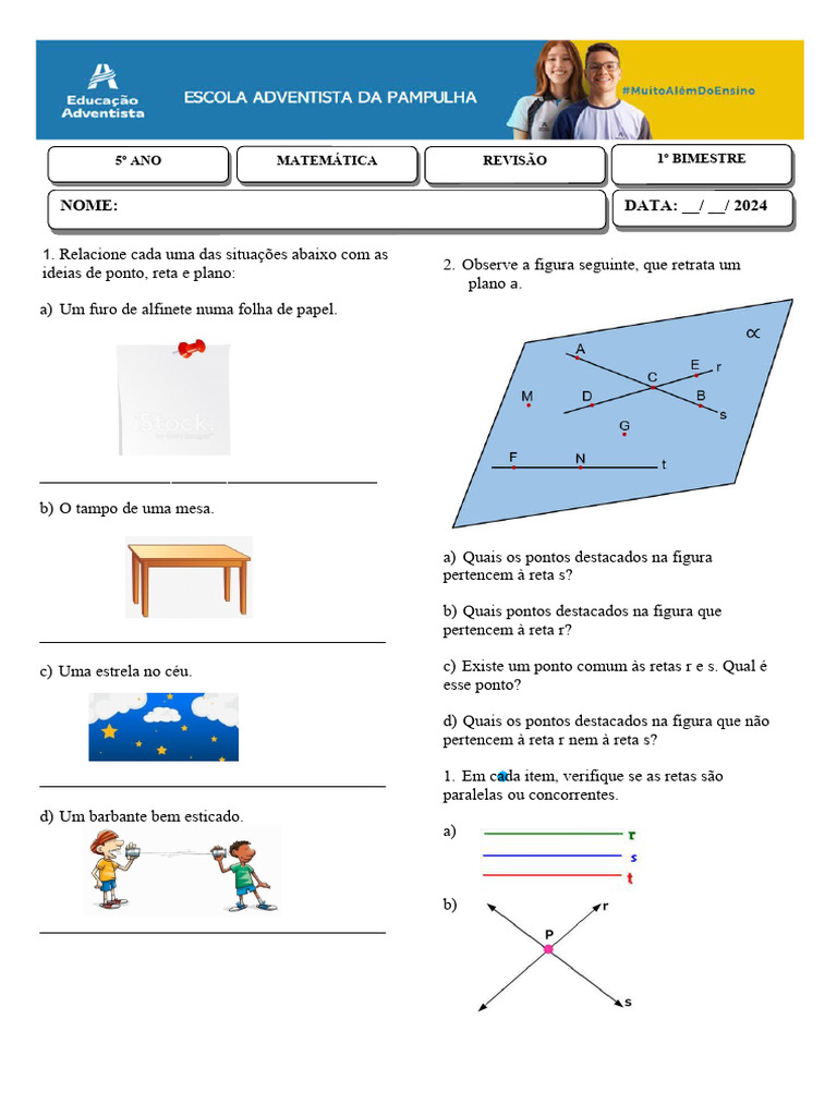 Revisão - Ponto, Reta e Plano | PDF | Linha (Geometria)