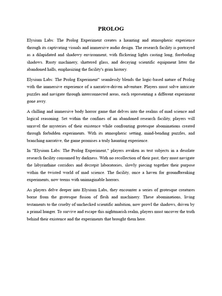Elysium Labs The Prolog Experiment | PDF | Laboratories | Science