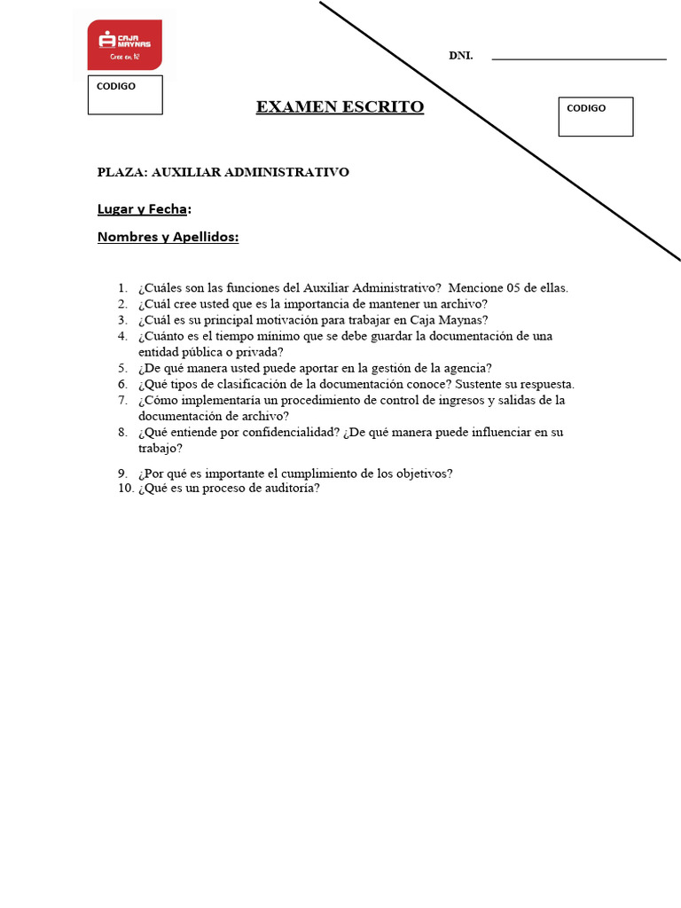 Examen - Auxiliar Administrativo | PDF