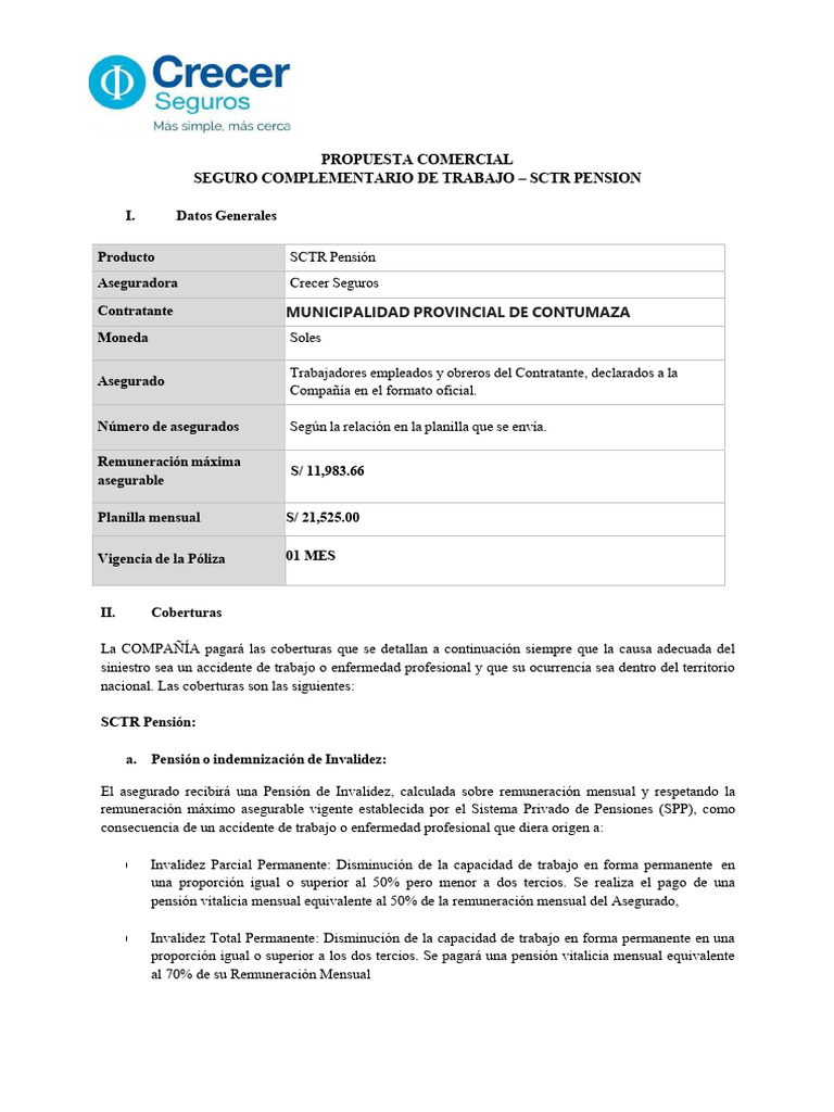 Propuesta SCTR Pensión Contumazá | PDF | Pensión | Póliza de seguros
