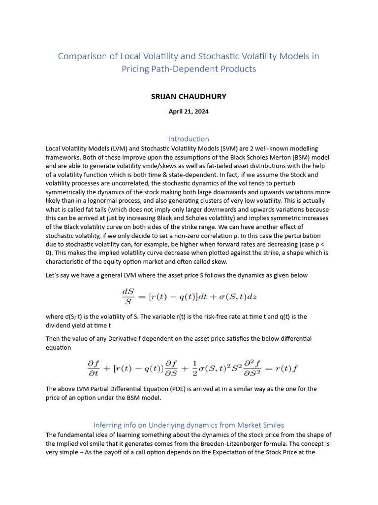 Path-Dependent Derivative Pricing | PDF | Volatility (Finance) | Black ...