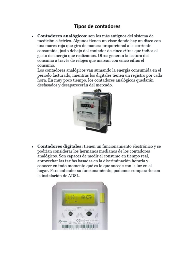 Tipos de Contadores | Descargar gratis PDF | Vatio | Energia electrica
