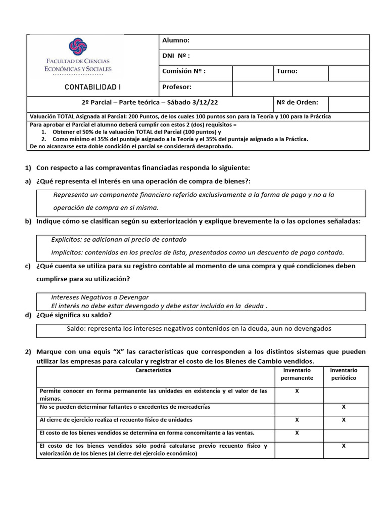 SOLUCION Y 2° Parcial 2022 - TEORICO para Publica - 230613 - 132633 | PDF | Dividendo | Contabilidad