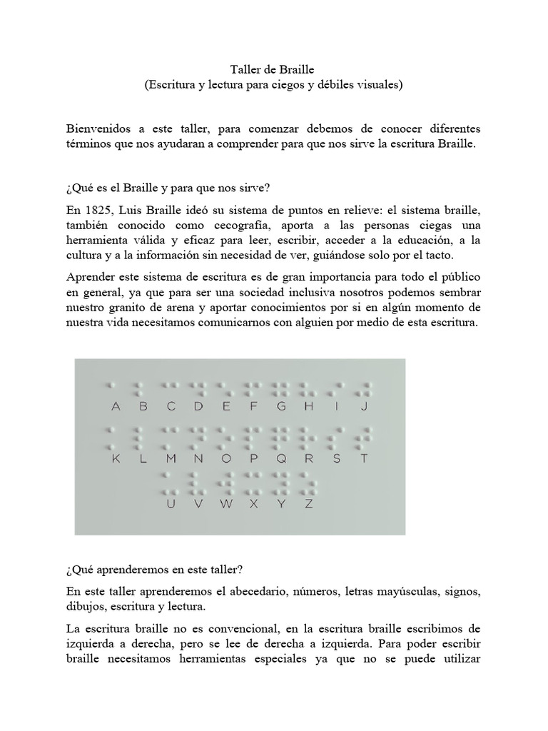 Taller de Escritura y Lectura en Braille | PDF | Escritura ...