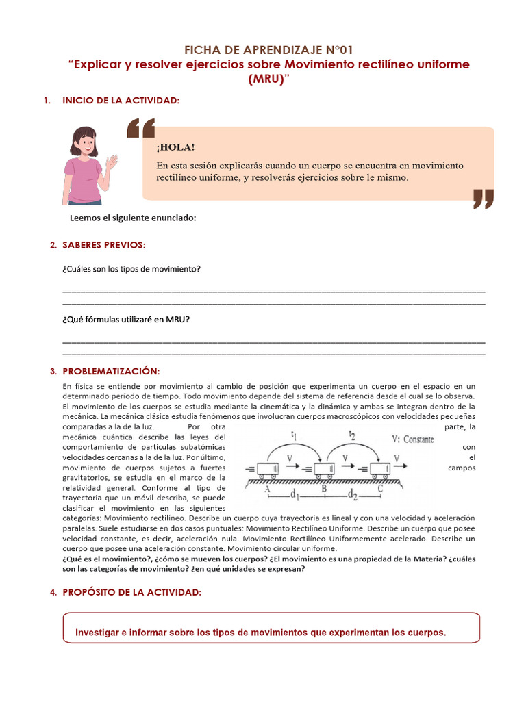 Ficha de Aprendizaje N°01 - 5to Grado | PDF | Velocidad | Cinemática