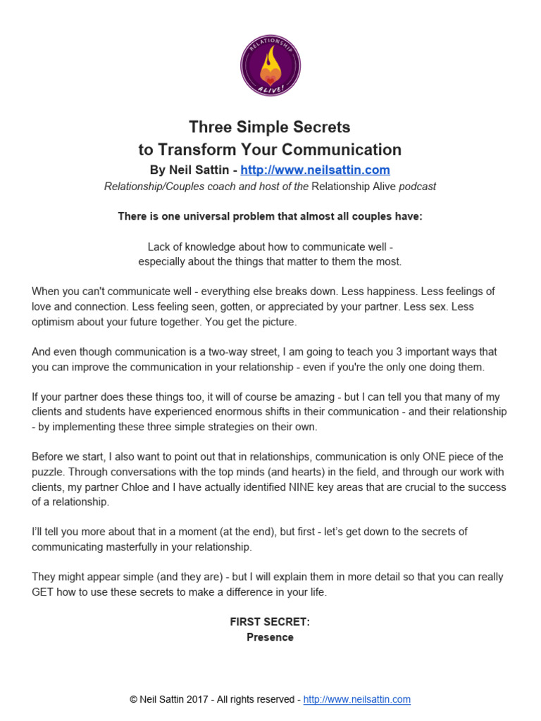 Top 3 Communication Secrets by Neil Sattin | PDF | Communication ...