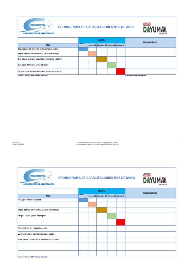 Cronograma de Capacitaciones 2020 | PDF
