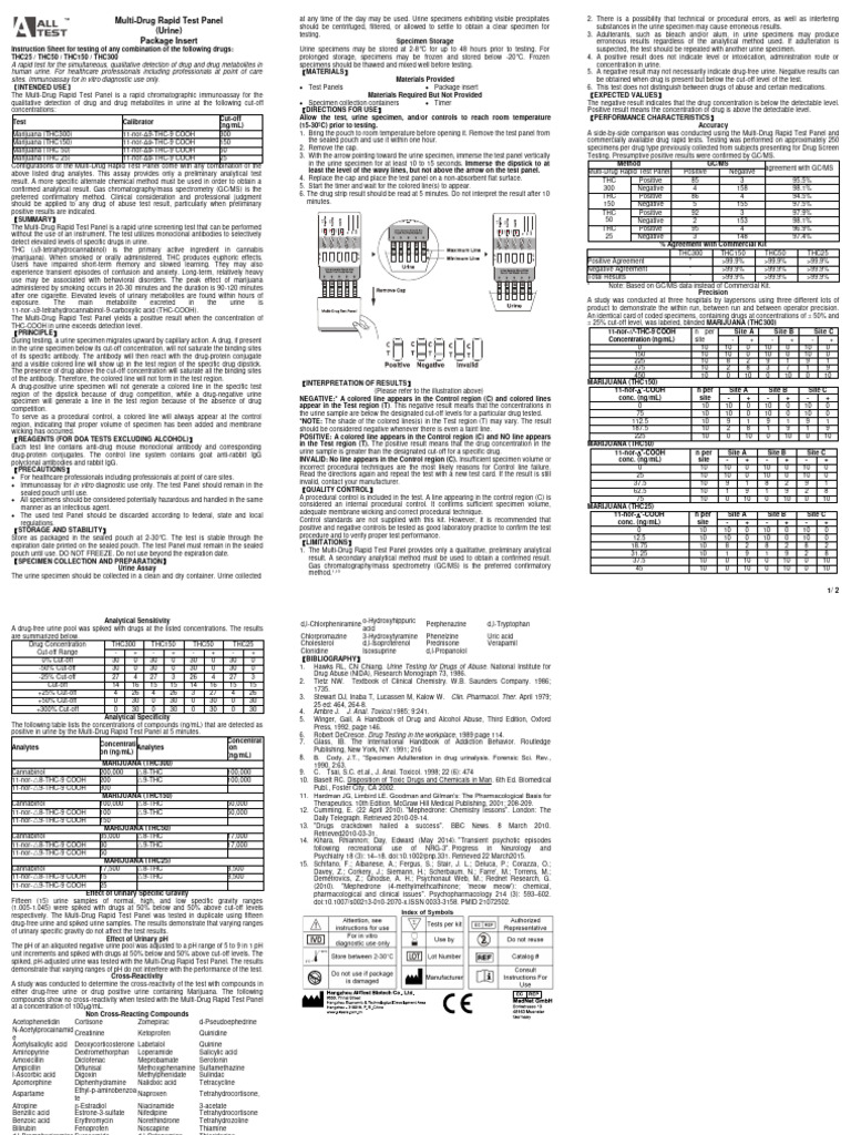 THC Urine Test Panel Guide | PDF | Drug Test | Gas Chromatography–Mass ...