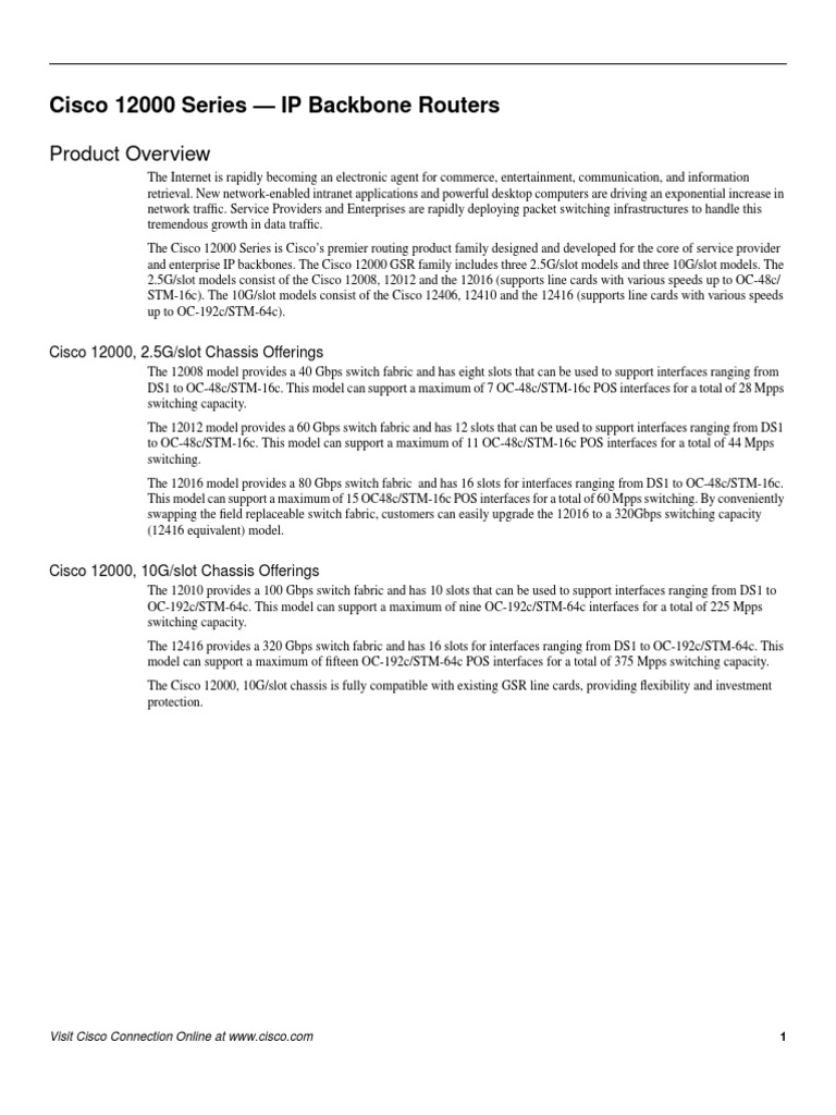 Cisco 12000 Ip Backbone Routers | PDF | Network Switch | Routing