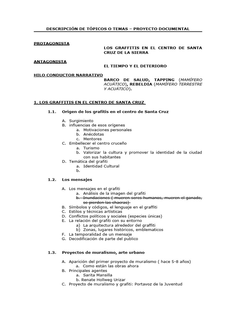 Descripción de Tópicos en Proyecto Documental Graffiti | PDF | Pintada