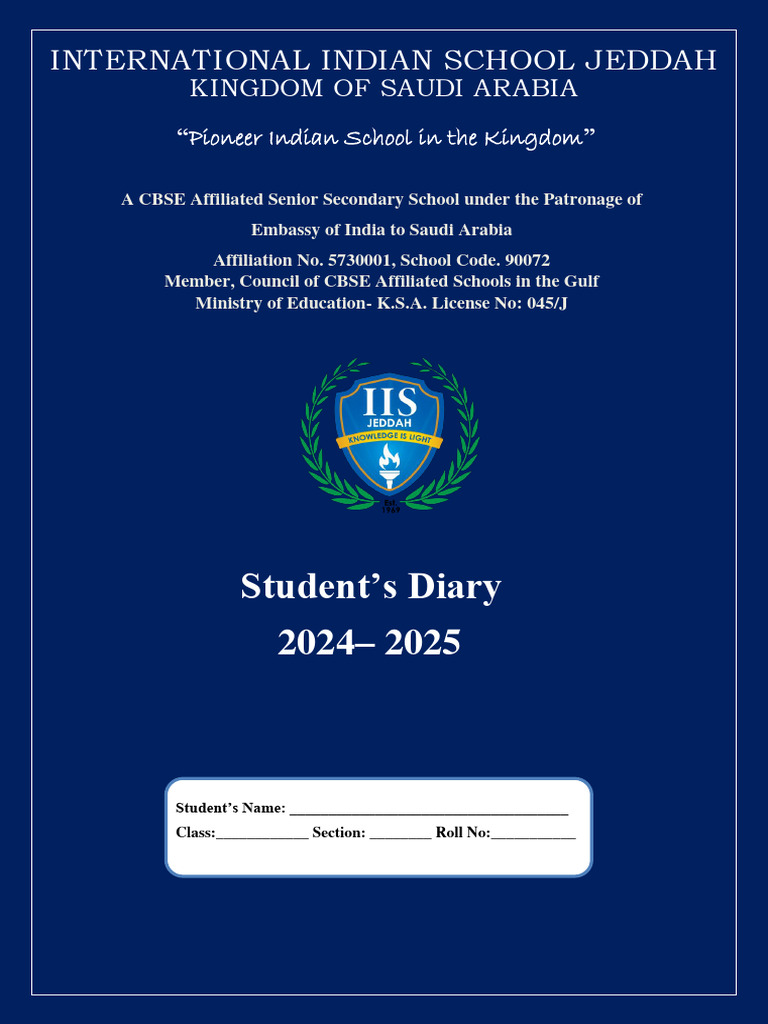 IISJ Student Diary 2024-25 | PDF | Schools | Books