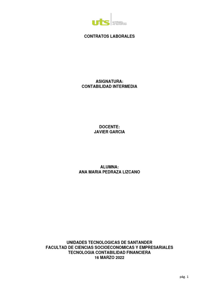 Contrato de Trabajo Ana Maria Pedraza Lizcano | PDF | Salario | Derecho ...