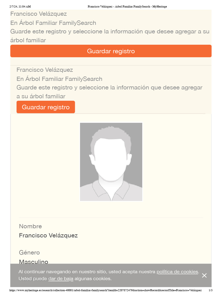 Francisco Velázquez - Árbol Familiar FamilySearch - MyHeritage | PDF ...
