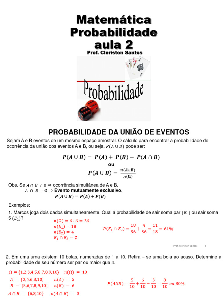 Probabilidade - Aula 2 | PDF | Probabilidade