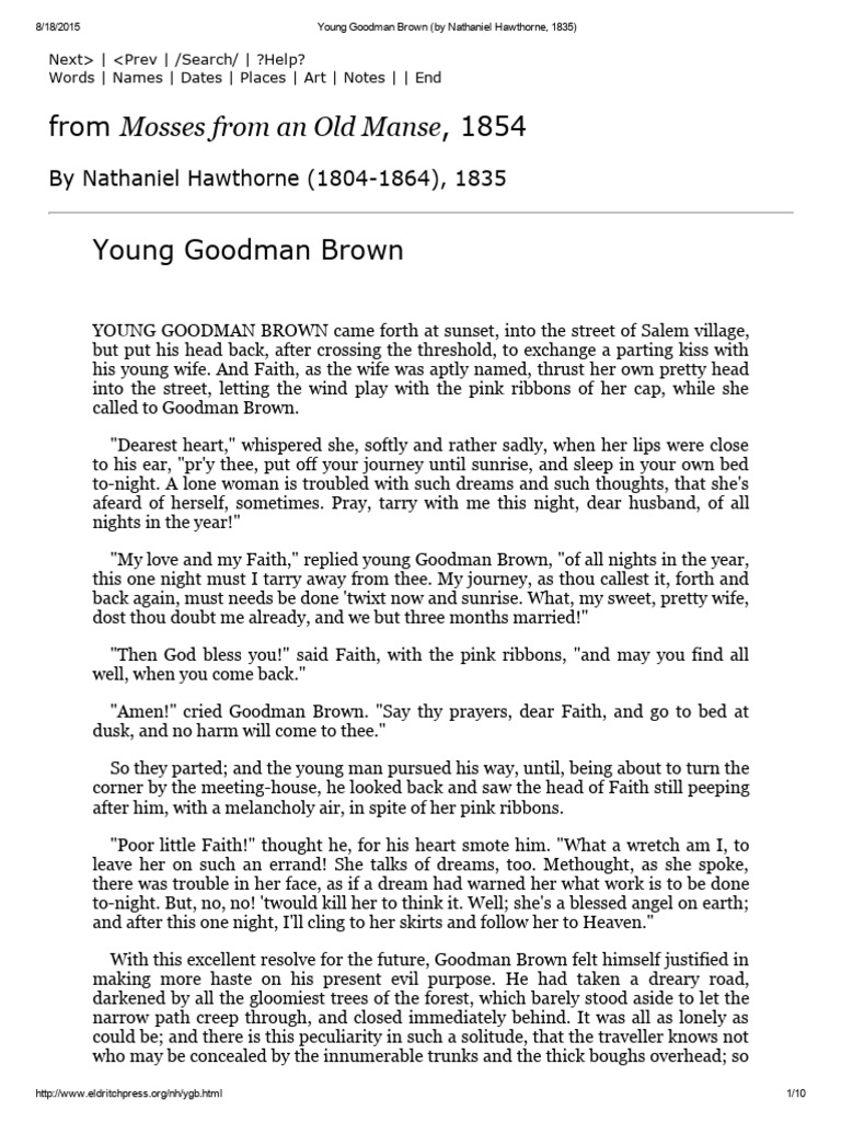 Young Goodman Brown by Nathaniel Hawthorne | PDF | Short Stories ...
