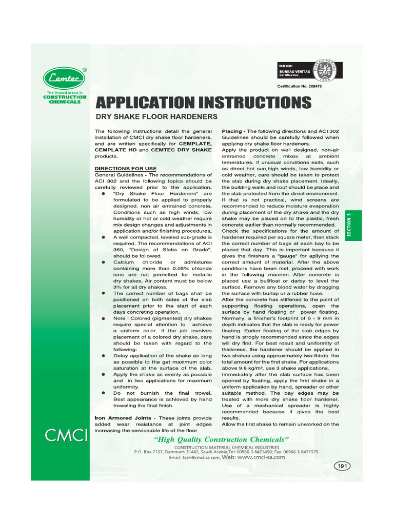 Application Instructions - Dry Shake Floor Hardener | PDF