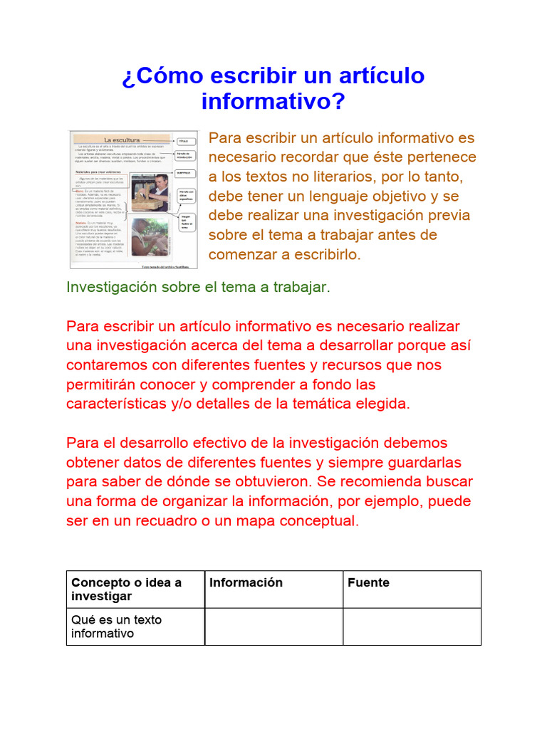 ¿Cómo Escribir Un Artículo Informativo - 26-08 | PDF