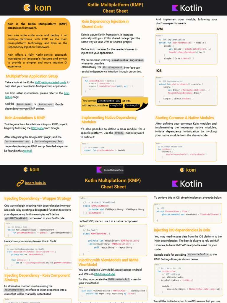 Koin X KMP Cheat Sheet | PDF | Cross Platform Software | Swift (Programming Language)
