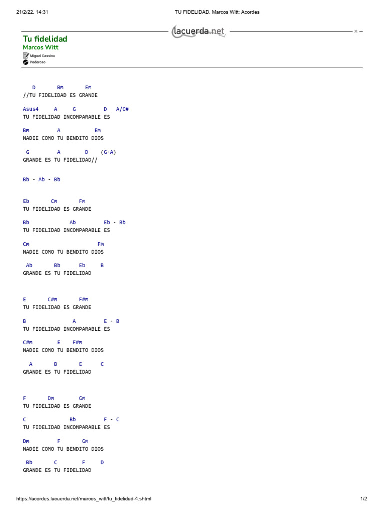 TU FIDELIDAD, Marcos Witt - Acordes | PDF