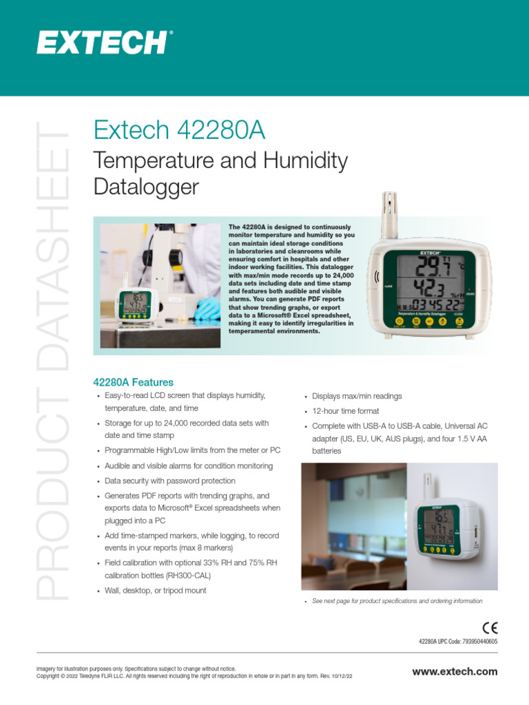 Extech 42280A: Temperature and Humidity Datalogger | PDF | Humidity ...